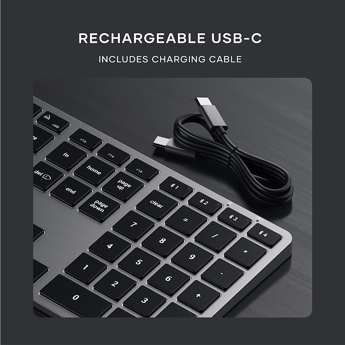 Satechi Slim X3 Bluetooth Backlit Keyboard with Numeric Keypad – Illuminated Keys & Multi-Device Sync – for M2/ M1 MacBook Pro/Air, M2/ M1 iPad Pro/Air, M2 Mac Mini, iMac M1 (Space Gray)
