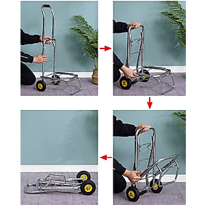 Folding Hand Truck and Dolly, Shopping Cart Dolly 2 Wheels , Folding Lightweight Hand Truck for Personal,Moving, Travel and Shopping Use - Support 80lbs Capacity (Silver)