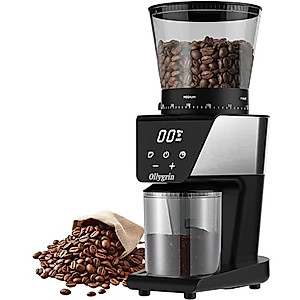 Ollygrin Electric Conical Burr Coffee Grinder, Coffee Bean Grinder Stainless Steel with Digital Timer Display, Coffee Bean Burr Mill Grinder with 30 Precise Grind Settings 12 Cups SilverV02S