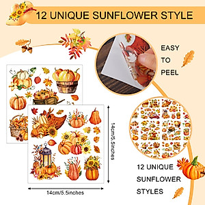 12 Sheets Fall Thanksgiving Rub on Transfers for Crafts and Furniture - Pumpkin Maple Leaf Sunflower Decals Autumn Stickers for Home Office Paper Wood DIY Crafts, 5.5 x 5.5 Inch