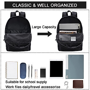 SUPACOOL Lightweight Casual Laptop Backpack & Pencil Pouch, Backpack with USB Charging Port for Men and Women School Bookbag for College Work backpack (Black backpack set)