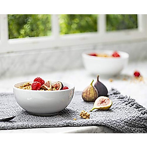 KooK Ceramic Cereal Bowls, Microwave, Dishwasher and Freezer Safe, Porcelain Dishes for Soup, Pasta, Salad, Oatmeal, Deep Interior, 24 oz (White 6 Inch)