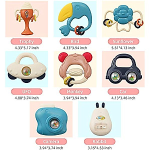 Baby Toy Rattle 8 Pcs with Storage Box Shaking Bell and Grabing Sensory Teething Spining Toy for Baby Infant, Toddlers, Boys and Girls 0-3 Years Old