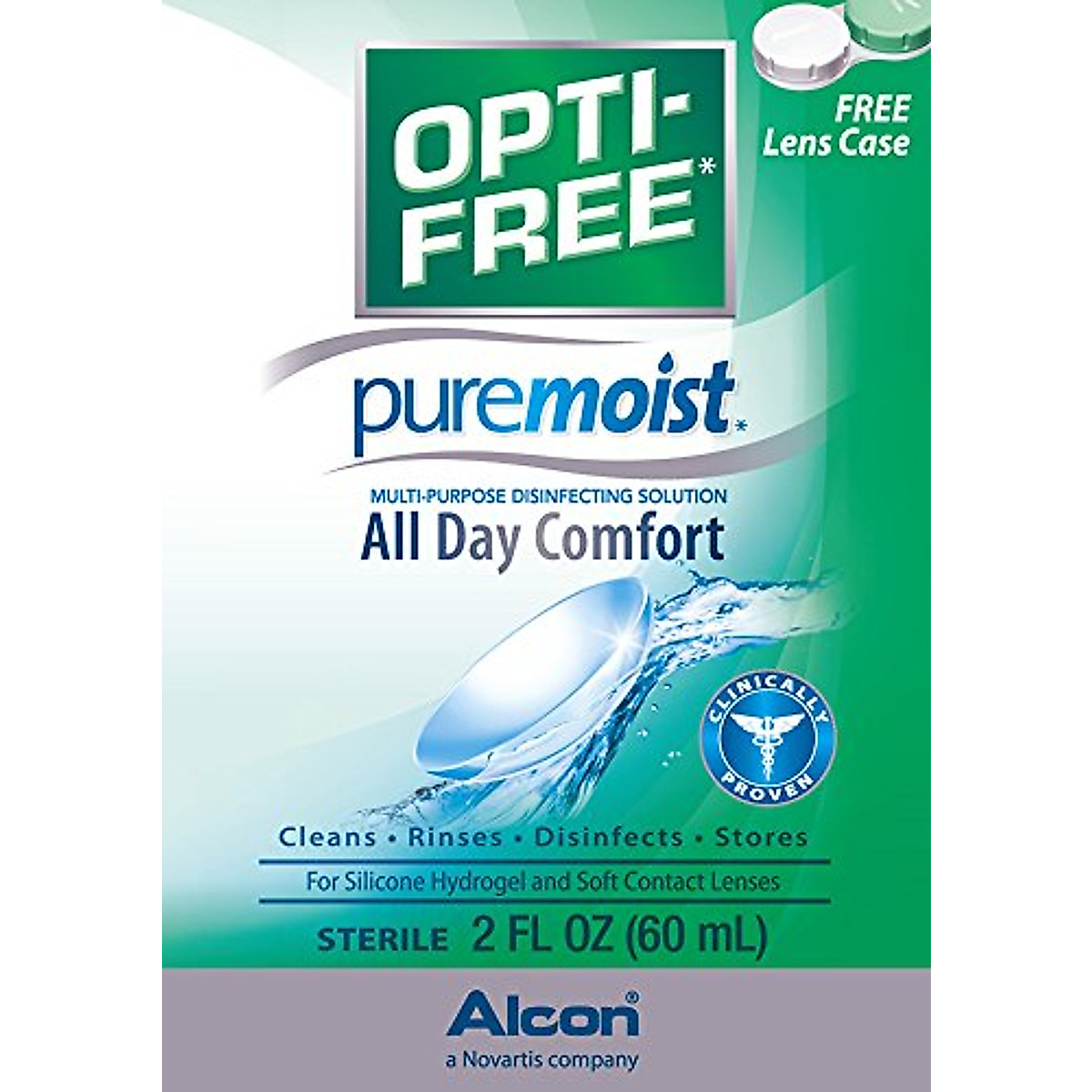 Opti-Free Puremoist Multi-Purpose Disinfecting Solution with Lens Case, (Packaging may vary), 2 Fl Oz (Pack of 1)
