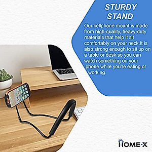 Home-X Around Neck Hands-Free Universal Cellphone Holder, Portable Smartphone Stand for Neck, Great for Streaming, Selfies, Reading – Fits Devices 4.7” to 7.6”