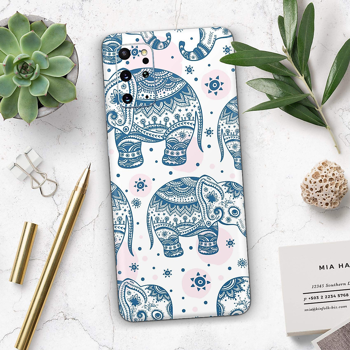 DesignSkinz Ethnic Navy Seamless Aztec Elephant Protective Vinyl Decal Wrap Skin Cover Compatible with The Samsung Galaxy S20 (Screen Trim & Back Glass Skin)