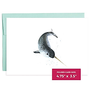 L'apostrophe Marine Life - Blank Note Cards with Envelopes - Blue Whale - Turtle - Narwhal - Penguin - Assorted Set of 16 Animal Greeting Cards for All Occasions - 4.75" x 3.5"