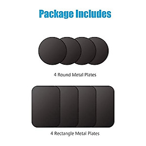 WixGear Metal Plates (8 Pack) with Adhesive for Magnetic Cradle-Less Mount - 4 Rectangle and 4 Round (Compatible with Magnetic Mounts) (Black)