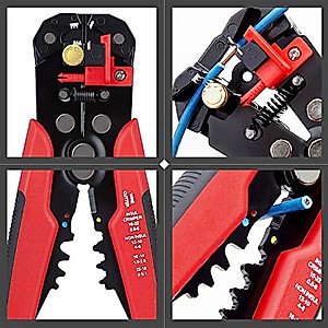 5 in 1 Self-Adjusting Wire Stripper Cutter, Wire Crimping Tool Wire Pliers for Wire Stripping, Cutting, Crimping 10-24 AWG (0.2-6.0mm²) (Red)