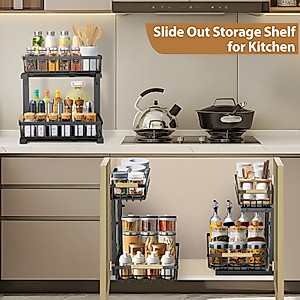 2 Pack Under Sink Organizer, Metal Slide out Sink Shelf Pull Out Cabinet Organizer Shelf, Kitchen Bathroom Organizers and Storage Metal Sliding Drawer, Multi-Purpose Storage for Home,Laundry Room