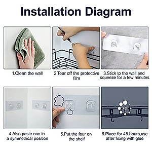 Huryfox Corner Shower Caddy Bathroom Organizer Shower Shelf with Hooks, Adhesive Shower Shelves, Wall Mounted Shampoo Holder, 2 Pack Shower Racks for Inside Shower, Black