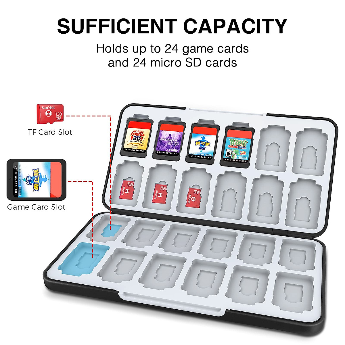 HEIYING Game Card Case for Nintendo Switch& Switch OLED& Switch Lite,Portable Switch Game Memory Card Storage with 24 Game Card Slots and 24 Micro SD Card Slots.