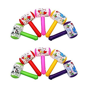 NUOBESTY 10pcs Squeaky Hammer Inflatable Cartoon Hammer with Sound Bell Clown Handle Hammer Funny Toys for Toddler Kids (Random Color)