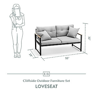 Edenbrook Cliffside Metal Patio Furniture - Mix and Match Modern Outdoor Furniture Pieces, Metal Loveseat with Cushions