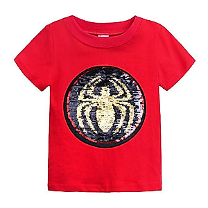 Toddler Little Kids Baby Boys Girls Magic Flip Sequins Tshirt,Short Sleeve Crew Neck Pullover Tees Tops Red