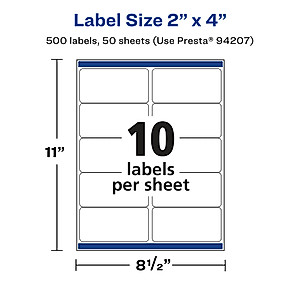 Avery Matte White Rectangle Labels with Sure Feed, 2" x 4", 500 Matte White Printable Labels
