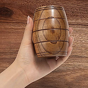MOTZU 2 Pieces Wooden Barrel Shaped Beer Mug, Classical Natural Solid Wood Drinking Cup, Handmade Tea Cups, For Coffee, Hot Drinks, Milk, Wine, 210ml