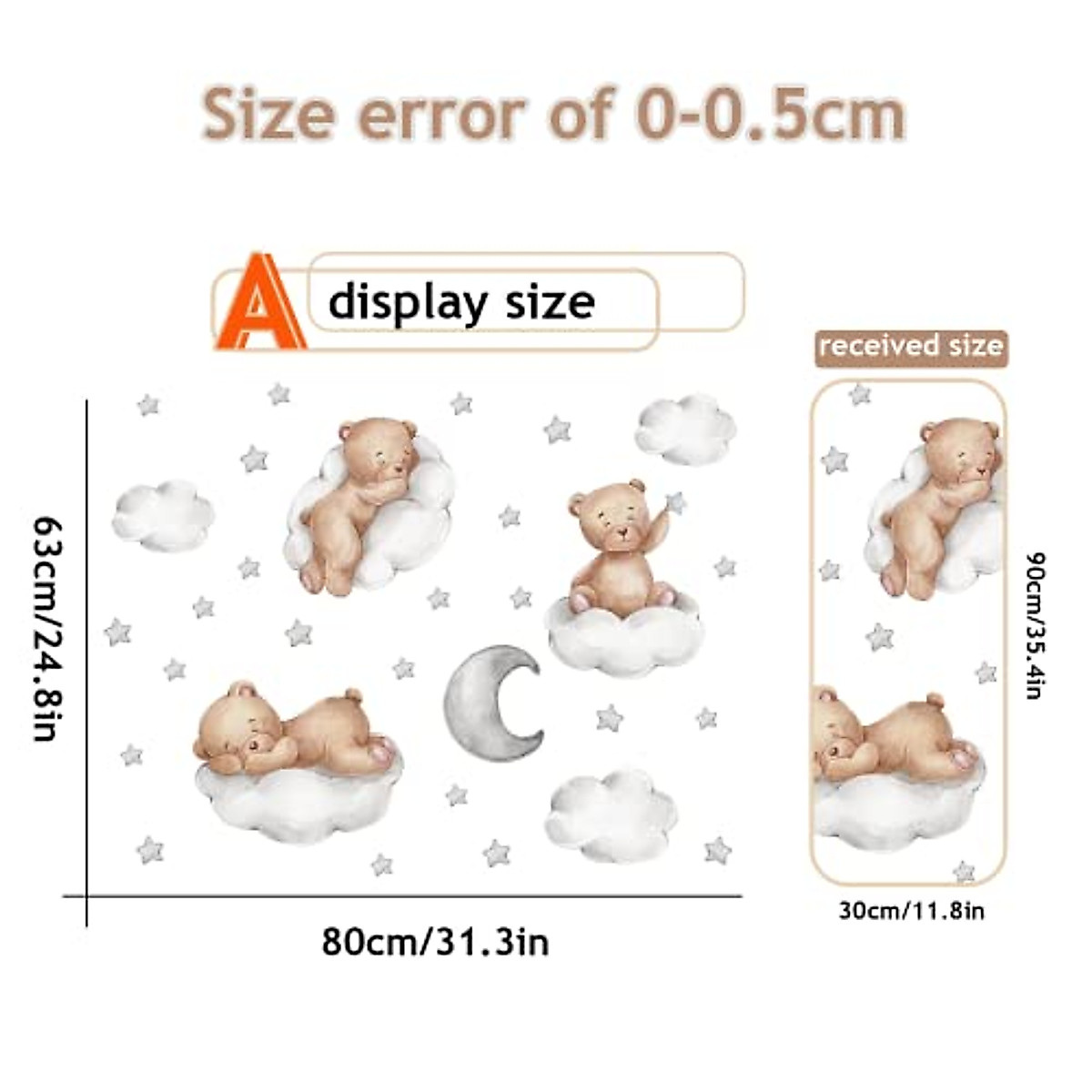 Tedy Bear Wall Decor, Tedy Bear Sleeping on The Moon and Stars Wall Stickers Cartoon Cute Tedy Bear Decals Extra Stars Wall Decor for Kids Baby Room Interior Nursery Tedy Bear Decoration