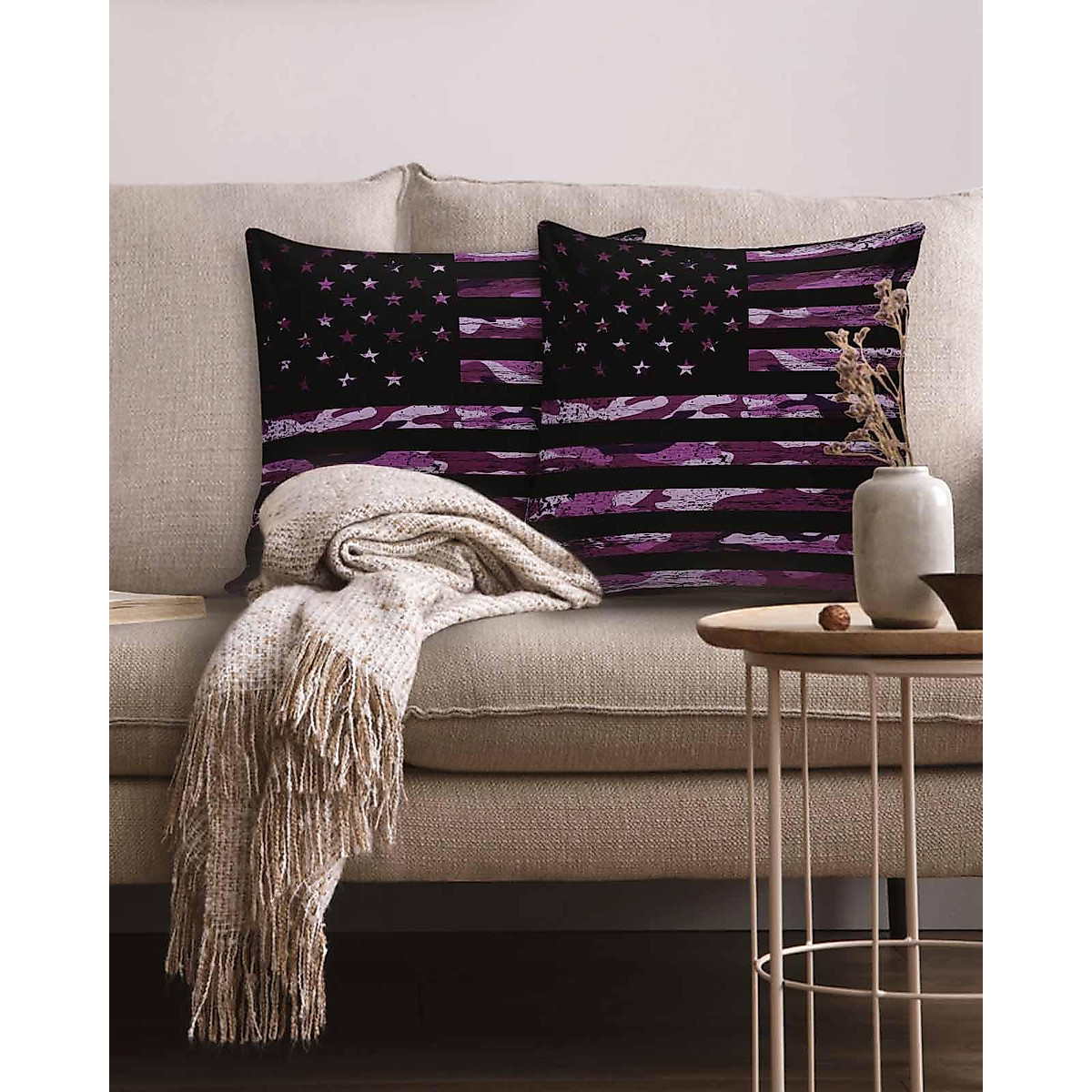 Pillow Cases Linen Pillow Shams Independence Day Camo American Flag Patriotic Pillow Cases Set of 2 16x16 Inches Pillowcases Square Cushion Covers Flax Soft Linen Pillow Covers for Couch Sofa
