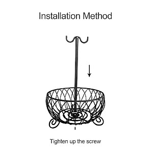 TREEZITEK Large Wire Fruit Basket Bowl Stand with Banana Hanger,Fruit Bowl with Banana holder Black