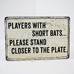 Players with Short Bats Funny Bathroom Sign Toilet Signs Restroom Decor Wall Decorations Art Plaque Rustic Mens Small Cute LOL Honey Poop Gift 8 x 12 High Gloss Metal 208120061005
