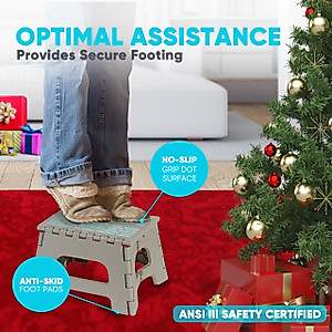 BLACK+DECKER 9'' Folding Step Stool, Foldable Collapsible Step Stools for Adults Holds Up to 330 lbs, Compact Non-Slip Surface with Carry Handle for Kitchen, Bedroom, Garden, Bathroom, Gray/Teal