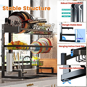 ADBIU Over Sink Dish Drying Rack (Expandable Height/Length) Snap-On Design Large Dish Drainer Storage Counter Organizer 31-39.5L x 12W x 34-38H (inches)