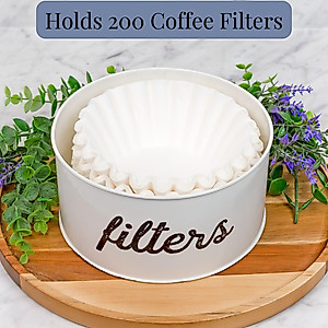 AuldHome Basket Coffee Filter Holder, White Enamel Filter Storage Container in Rustic Farmhouse Distressed Enamelware Design