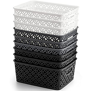 ZEAYEA 9 Pack Plastic Storage Basket, Small Pantry Organizer Bins, Shelf Baskets with Handles for Cabinets Bedroom Kitchen Bathroom office Countertop Closet, 9.8" L x 7.8" W x 4" H
