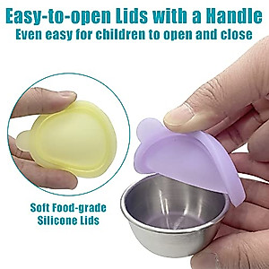 yooNoya Salad Dressing Containers for Lunch Box, 6x1.6 oz Reusable Small Condiment Containers with Lids, Sauce Cups by Stainless Steel and Premium Silicone, Leakproof, Easy to Open and Clean