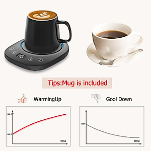 HYRIXDIRECT Coffee Mug Warmer with Mug Spoon Set, Electric Coffee Cup Warmer for Desk with Auto Shut Off, 7 Temperature Setting Heated Coffee Mug, Beverage, Milk, Tea Warmer