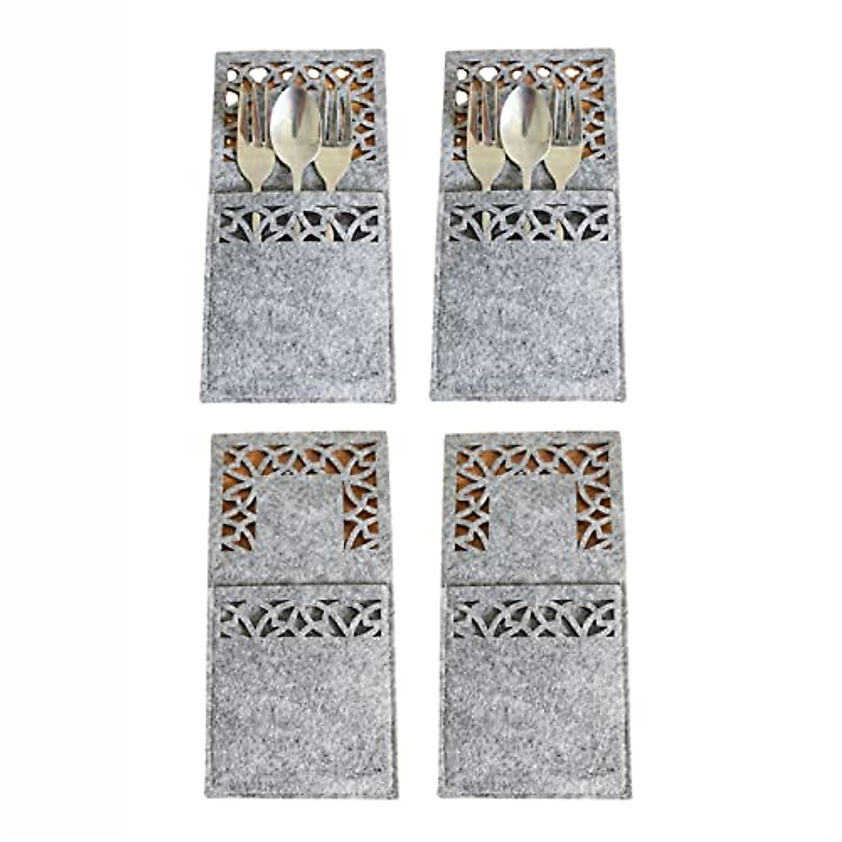 QXPDD Fabric Utensil Holders Silverware Cutlery Pouch Forks Bag Spoon Cover Decorative Table Supplies for Vintage Wedding Parties,Grey