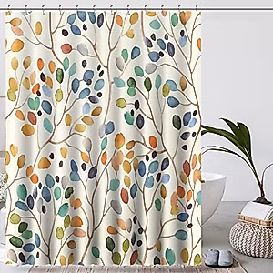 Amaredom Floral Shower Curtain for Bathroom, Colorful Leaves Curtain Bathroom Decoration, Shower Curtain Set with Curtain Hooks