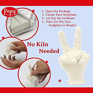 Pepy Premium European Air Dry Modeling Clay White 2.2 lb Bar, Easy to Use Air-Hardening Clay for Sculpting and Crafts Projects