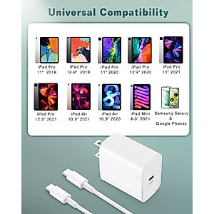 [Apple MFi Certified] 20W USB C Fast Charger for iPad Air 5th 4th 10.9, Pro 12.9/11 inch 2021/2020/2018, Mini 6 Generation, TIKALONG PD Wall Block + 6FT to Charging Cable, white