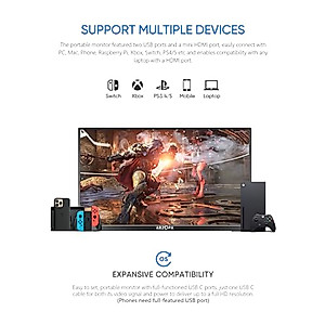 ARZOPA Portable Monitor 15.6'' FHD 1080P Portable Laptop Monitor IPS Computer External Screen USB C HDMI Display for PC MAC Phone Xbox PS5- A1 GAMUT