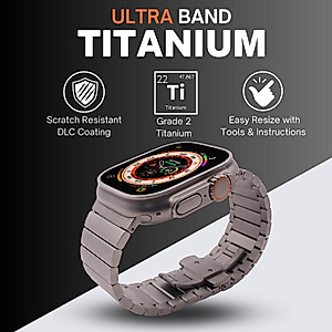 Ultra 2 Titanium Link Bracelet Compatible with Apple Watch Ultra 2 (49mm) - Grade 2 Titanium Band with DLC Coating (Diamond-Like-Carbon) for Scratch Resistance