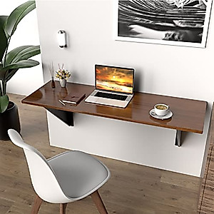 COSTWAY Wall-Mounted Desk, 40” Industrial Floating Computer Desk w/Rubber Wood Table Top & Heavy-Duty Steel Brackets, Space-Saving Home Office Laptop Table, Easy-to-Setup Bar Table for Kitchen