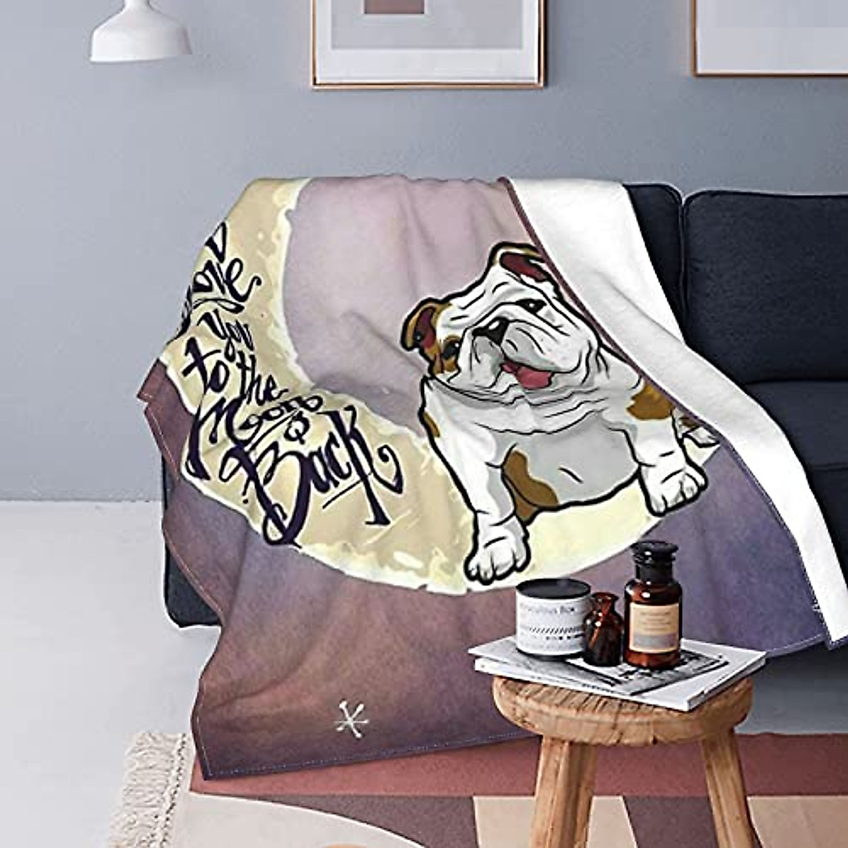 English Bulldog Soft Throw Blanket Cozy Plush Flannel Fleece Bed Blankets for Sofa Couch Bedroom 80"X60"