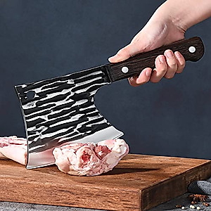 Fubinaty Meat Cleaver Chopping Bone Knife Handmade Forged Chef Knife Heavy Duty Kitchen Cooking knives High Carbon Steel Butcher Knife with Wenge Wood Handle for Home, Kitchen, Restaurant