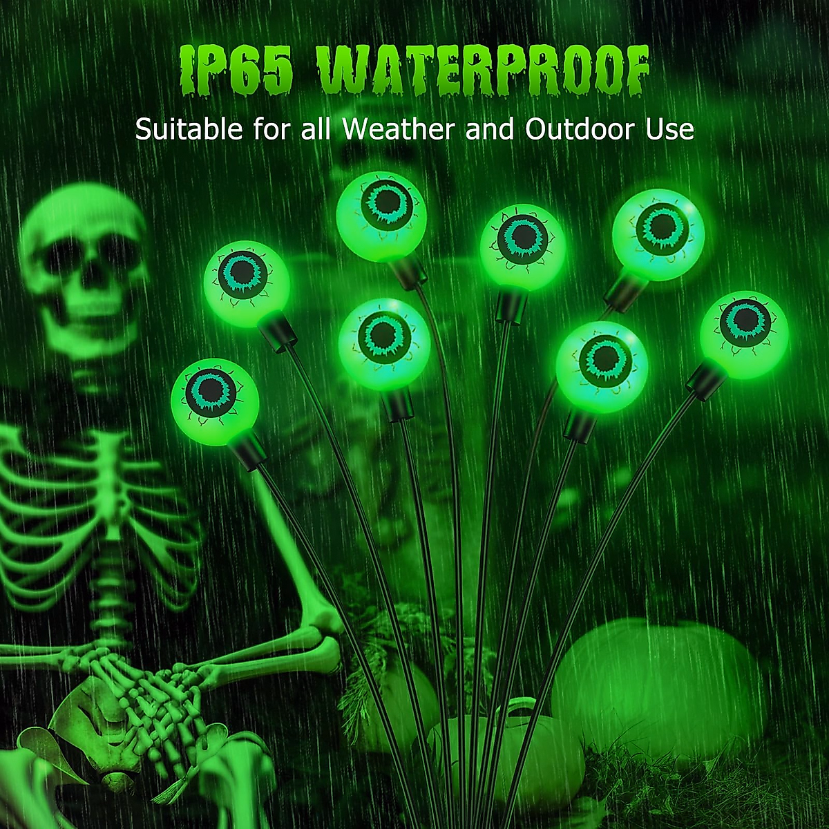 Outdoor Halloween Decorations Outside Solar Lights, 2PACKS 16 Scary Eyeball LED Green Eyeball Swaying Firefly Lights,Waterproof Solar Halloween Path Lights for Yard/Garden/Lawn/Party Decor