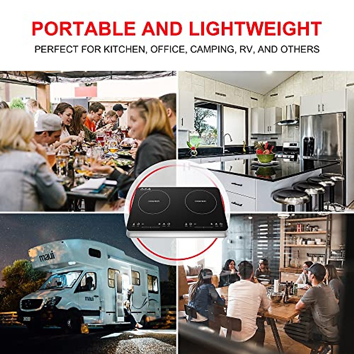 COOKTRON Double Induction Cooktop Burner with Fast Warm-Up Mode, 1800w 2 Induction Burner with 10 Temperature 9 Power Settings, Portable Dual Induction Cooker Cooktop with Child Safety Lock & Time