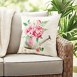 Ohok Spring Summer Outdoor Waterproof Pillow Covers 18x18 Set of 4 Farmhouse Decor Pillow Covers Flowers Live Bloom Outdoor Patio Throw Pillow Covers for Patio Funiture Garden Bed Couch Sofa