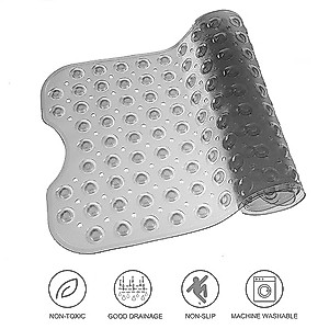 TEESHLY Bathtub Mats for Shower Tub Extra Long Non-Slip Bath Mat, 39 x 16 Inch Shower Mat with Drain Holes and Suction Cups, Bath Tub Mat for Bathroom with Machine Washable (Clear Grey)