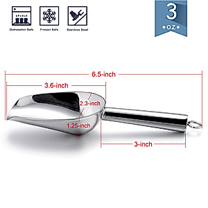E-far Mini Ice Scoop Set of 2, 3 Ounce Stainless Steel Scoops for Ice Cube/Candy/Flour/Sugar, Metal Utility Scoops for Canisters, Baking, Kitchen Pantry, Rust Proof & Dishwasher Safe