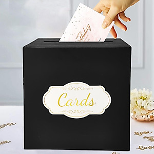 QIKSION Black Card Box for Party, Black Gift Card Box Holder Money Box for Weddings, Graduation, Birthdays, Baby Showers, Retirements, Open Houses, Anniversaries
