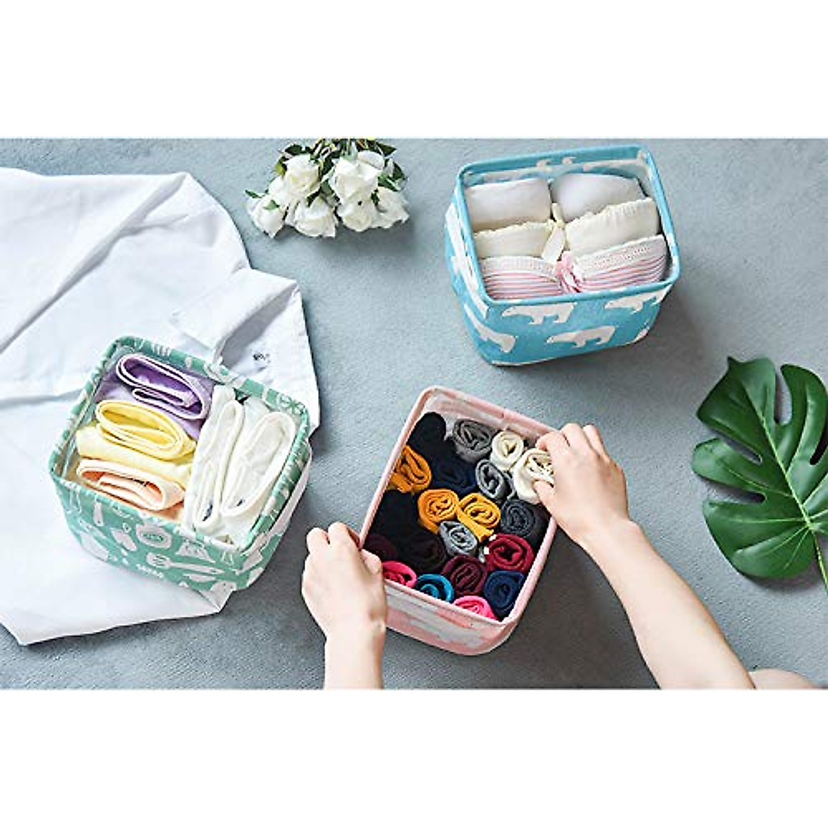 Kamuavni Foldable Storage Basket Small Collapsible Canvas Containers Organizers with Handle for Home Decor or Storing Toys, Keys, Sundries, Little Crafts, 9 Pack