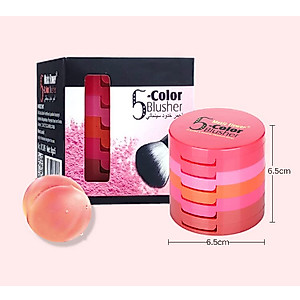 UCANBE 5 Colors Face Blusher Palette Waterproof Matte Long Lasting Lightweight Blush Powder Pink Coral Blushing Pallet with Brush Mirror Women Makeup Gift Set Kit