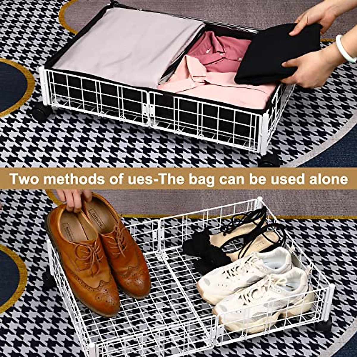 Under Bed Storage with Wheels 2 Pack，Under Bed Shoe Storage Organizer Drawer with Markable Nameplate，Under-Bed Shoe Storage Organizer for Clothes, Toy, Book, Blanket, Under-Bed Storage Containers(White-2 Pack, White-Style-1)