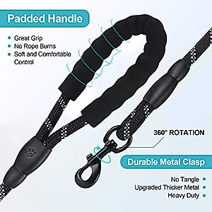 Petmegoo 5ft 1/2in Heavy Duty Black Dog Leash for Large Dogs & Medium Size Dogs - Highly Reflective Heavy Duty Dog Rope Leash with Soft Padded Anti-Slip Handle- for 18-120 lbs Dogs